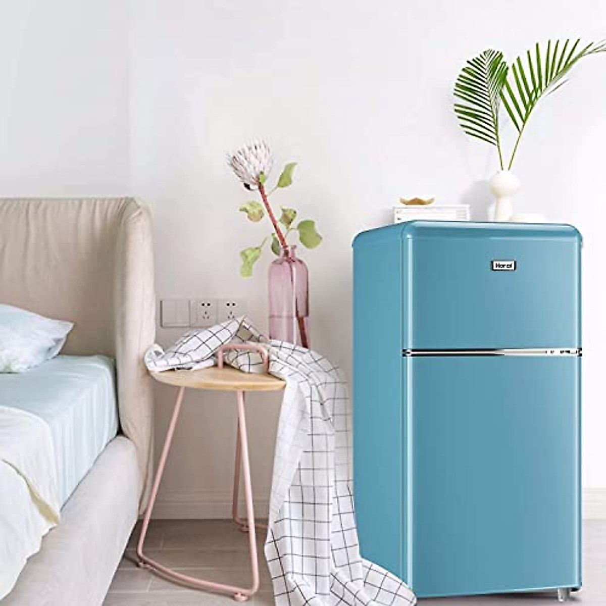 WANAI Compact Refrigerator 3.5Cu.Ft Classic Retro Refrigerator 2 Door Mini Refrigerator Adjustable Remove Glass Shelves Refrigerator Suitable for Dorm Garage and Office