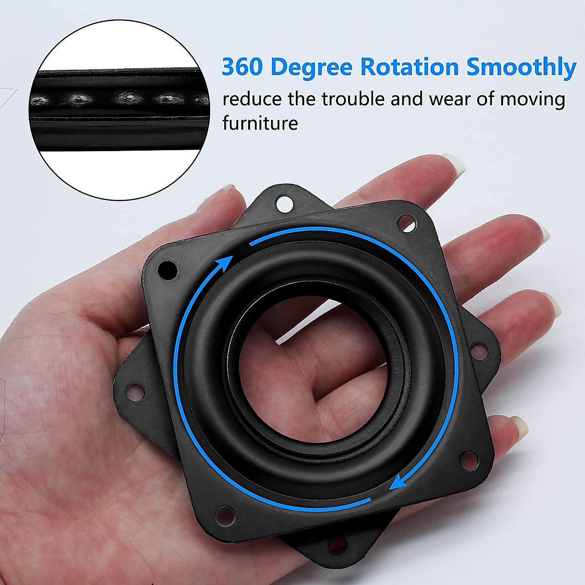 4 Pcs 3 Inch Square Rotating Bearing Plate, 150lbs Capacity Turntable Bearing Swivel Plate for Serving Trays, Kitchen Storage Racks, Makeup Holder - 5/16-Inch, Thick Black