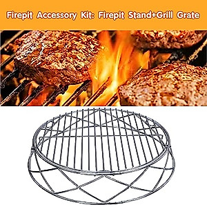 Fire Pit Accessory Kit for 19.5 Inch Solo Stove Bonfire, Stainless Steel Fire Pit Stand & Grill Cooking Grate for Bonfire Fireplace Tools