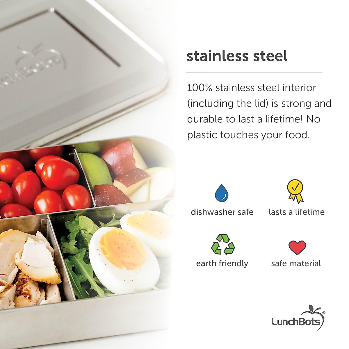 LunchBots Medium Trio II Snack Container - Divided Stainless Steel Food Container - Three Sections for Snacks On the Go - Eco-Friendly, Dishwasher Safe, BPA-Free - Stainless Lid (Aqua)