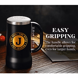 Onebttl Personalized Travel Mug with Handle, Beer Stein for Men, Funny Custom Alcohol Gifts for Beer Lovers, Unique Birthday Christmas Gifts for Him, the Man the Myth the Legend, F