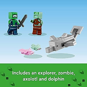LEGO Minecraft The Axolotl House 21247 Building Toy Set, Creative Adventures at a Colorful Underwater Base, Includes a Diver Explorer, Dolphin, Drowned and More, Minecraft Toy for 7 Year Old Kids