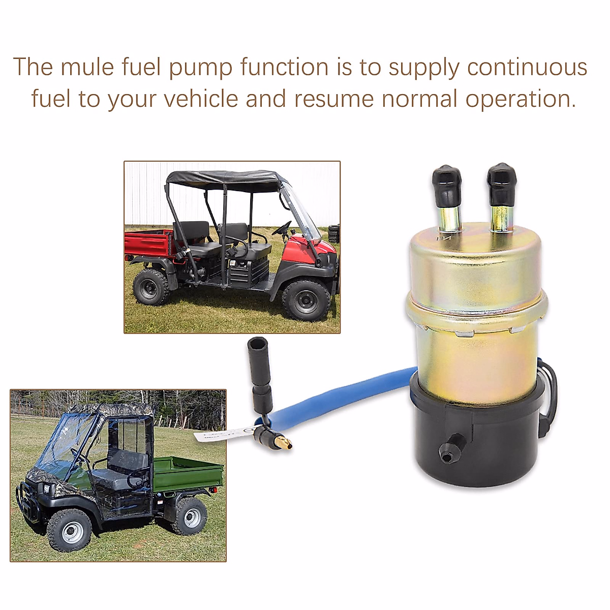 49040-1055 Electric Fuel Pump 12V for Kawasaki Mule Fuel Pump KAF620 Replaces for Kawasaki Mule 3010 3000 3020 2500 2510 2520 1000 (8mm In/Outlet), Mule Fuel Pump