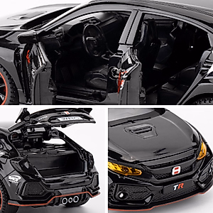 WAKAKAC 1/32 Toy Car for Honda Civic Type-R Diecast Toy Vehicle Metal Pull Back Model Car with Light and Sound for Kids Adults Gift(Black)