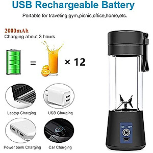 Portable Blender, Personal Mixer Fruit Rechargeable with USB, Mini Blender for Smoothie, Black