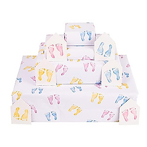 CENTRAL 23 - New Baby Wrapping Paper - 6 Sheets of Gift Wrap - Babies Feet - for Girls or Boys - Pink Blue and Yellow - Recyclable