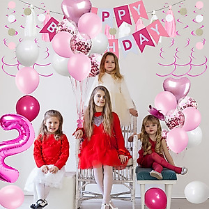 Sweet 13rd Birthday Decorations for Girls, Pink and White 13 Happy Birthday Balloons，13rd Birthday Party Supplies for Daughter Her Kids Including Pink Happy Birthday Banner, Hot Pink Number 13 Foil