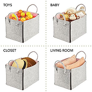 mDesign Soft Felt Cube Bin Box with Zipper - Attached Handles - Storage for Closet, Bedroom, Furniture Shelving Units - Textured Print - Light Pink/Light Gray