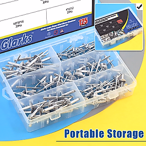 Glarks 125Pcs 5 Sizes Large Flange Aluminum Blind Rivets Pop Rivets Assortment Set for Joining Metal Plate Pipe Automotive