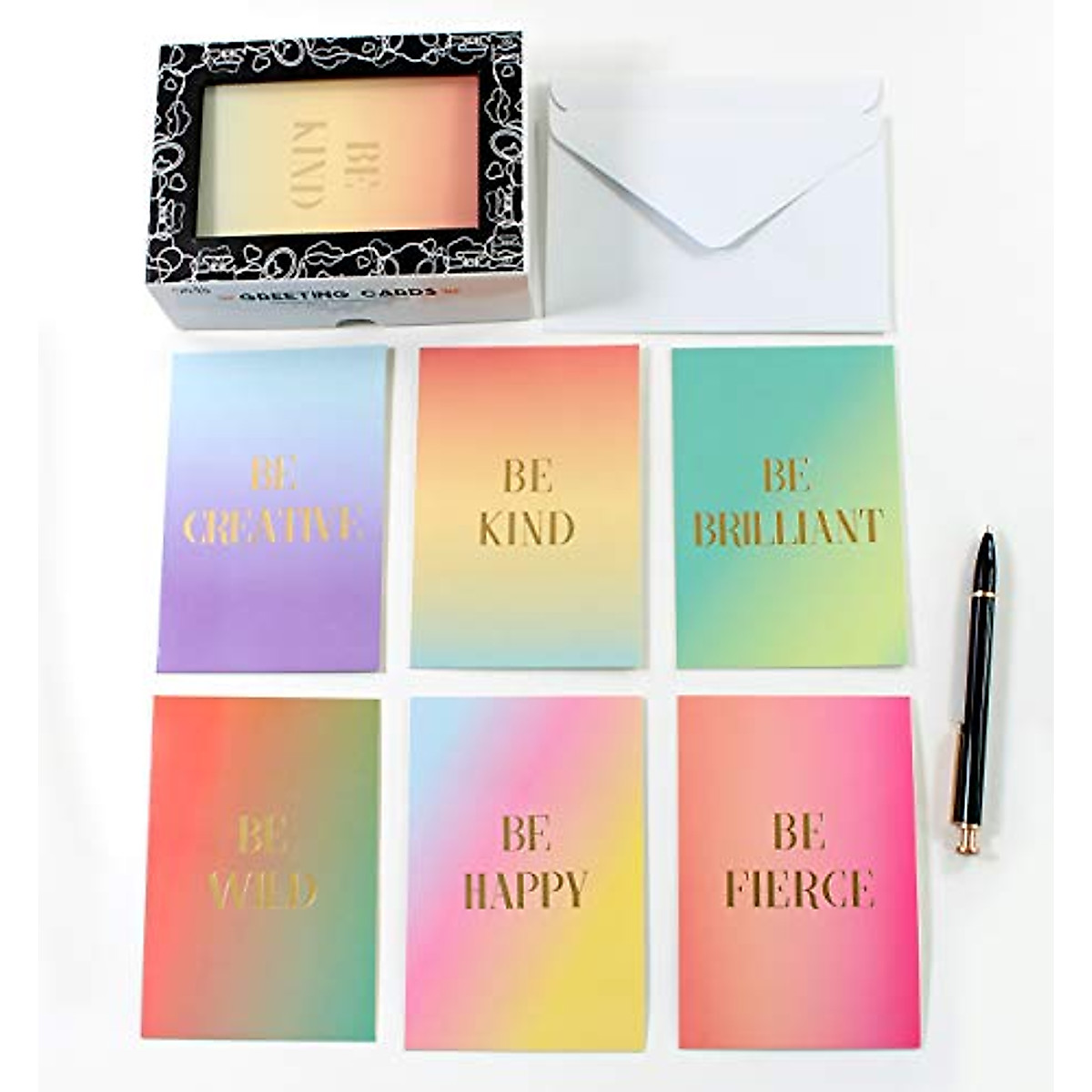 CAVEPOP Inspirational Greeting Cards Stationary Set, Thinking of You Encouragement Cards with Envelopes - 4 x 6 Inches - Pink, Blue and Purple Ombre with Gold Foil - 36 Pack (6 Designs)