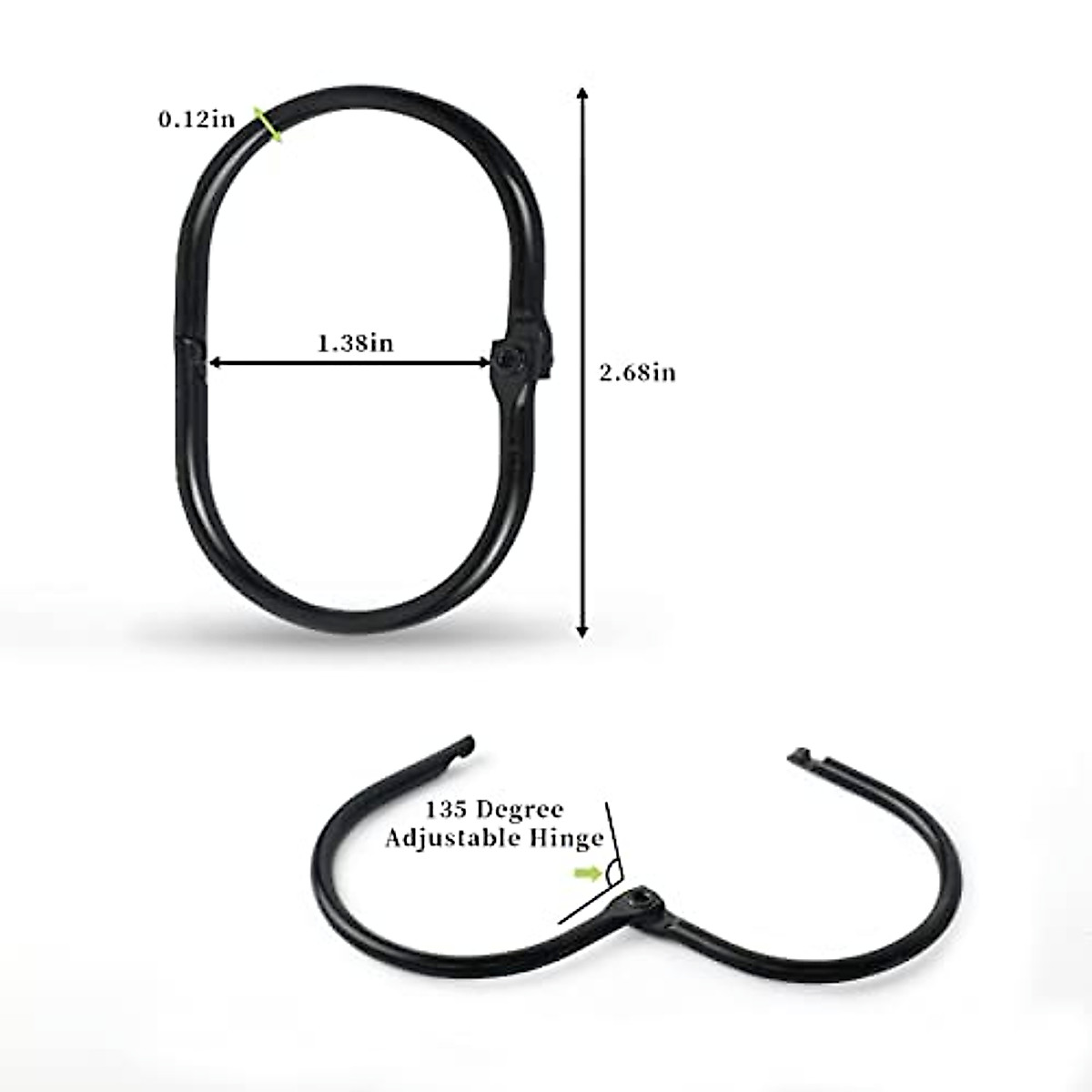 12Pcs Shower Curtain Hooks Rings Rustproof Shower Curtain Hooks Metal Wide Oval Shower Hooks for Bathroom Decorative Metal Shower Ring Hooks for Shower Rods Curtains (Black)