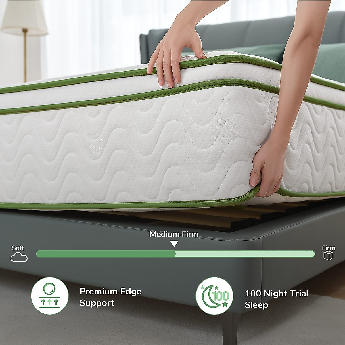 Novilla Queen Size Mattress 10 Inch Hybrid Mattress with Memory Foam & Pocketed Coil for Durable Support & Motion IsolationMedium Soft Queen Mattress in a Box Amenity
