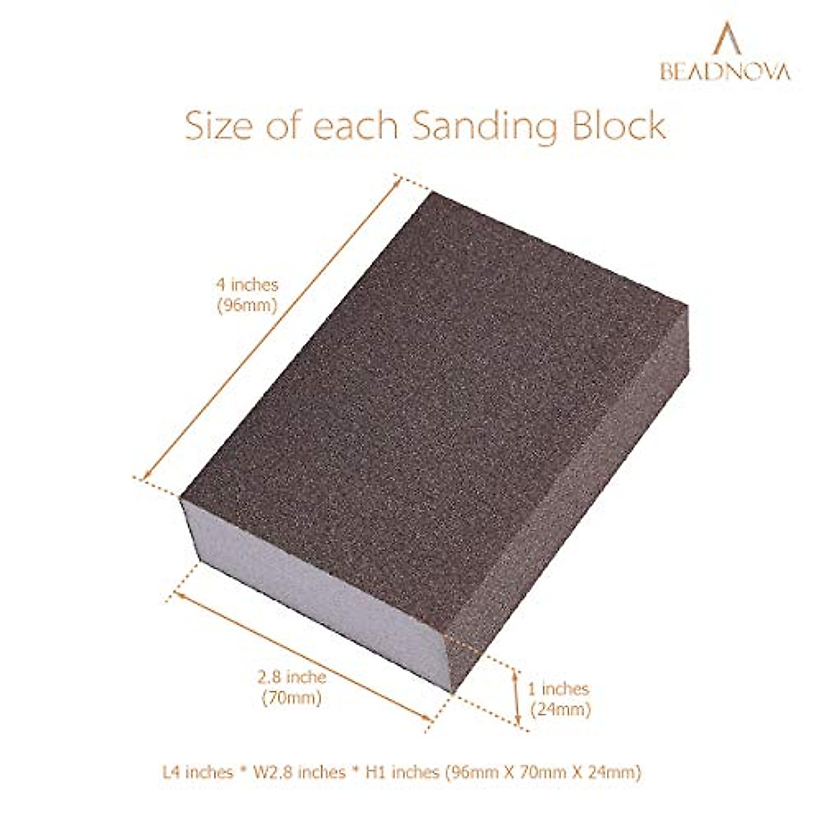 BEADNOVA Sanding Sponge Sand Block Coarse/Medium/Fine/Superfine Assorted Dry Wet Sanding Blocks for Wood Wall Home (Pack of 4, 4 Grit)