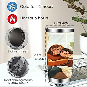 FOCIUZTA 20oz Warm Illustration Hugging Scene Tumbler with lid, Travel Coffee Cup, Ideal for Easter, Mother Day, and birthday gifts