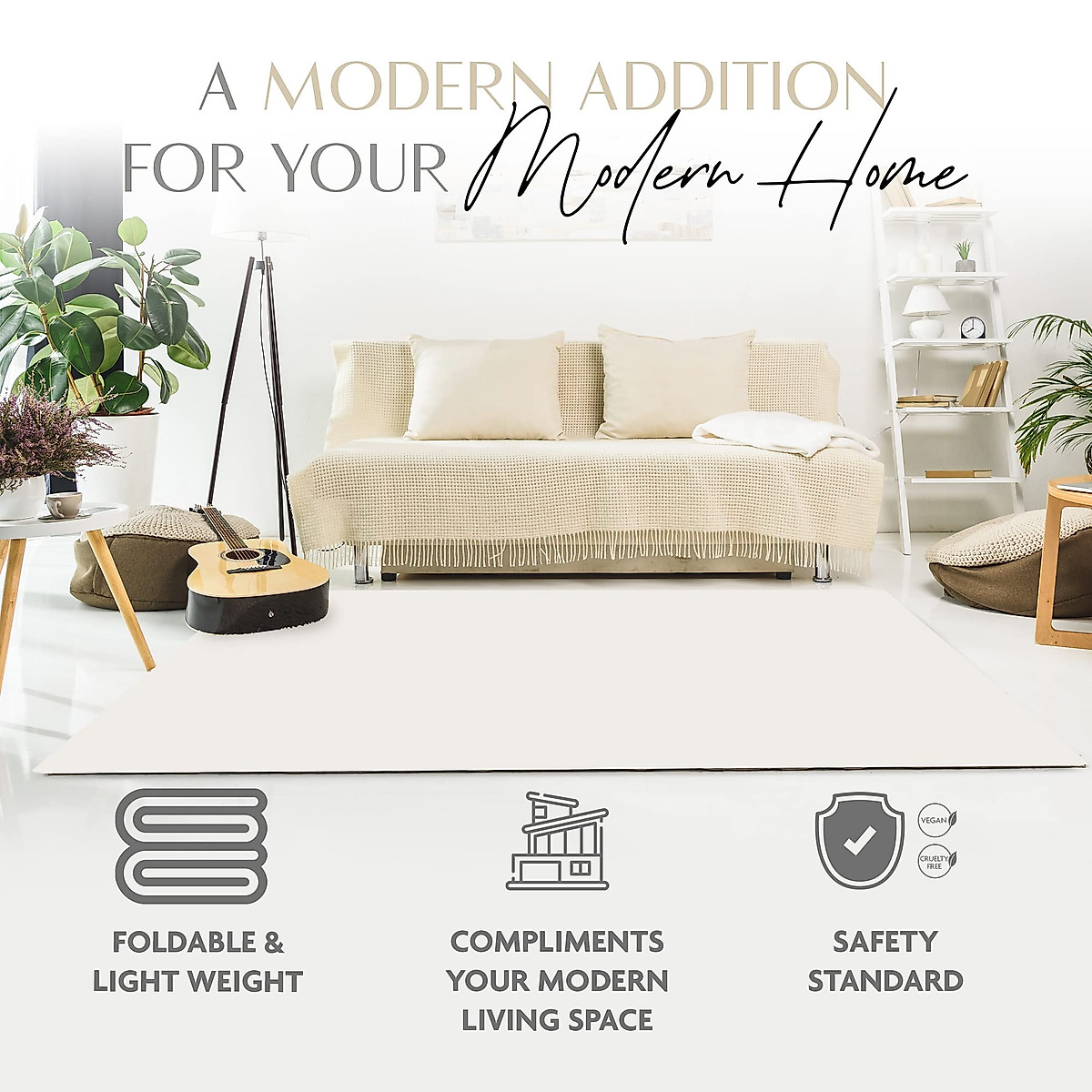 Famokids - Eazy Vegan Leather Kitchen Mat, Baby-Safe Kitchen Floor Mat, Non Slip Kitchen Floor Mats, Waterproof Mat for Kitchen Floor, Baby Playroom, & More, Rectangle, 2 x 4 ft, Pearl