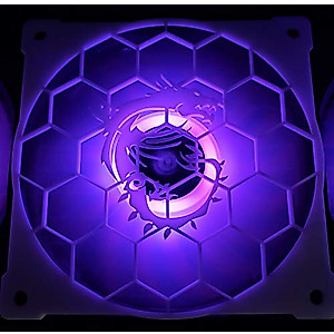 120mm Computer Case Fan Cover with Unique Hexagon MSI Dragon Design - Great for RGB aRGB LED Lighting - White