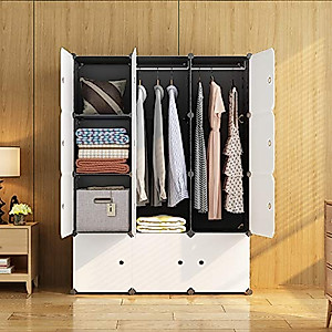 KOUSI Portable Wardrobe Closets 14"x18" Depth Cube Storage, Bedroom Armoire, Storage Organizer with Doors, 12 Cubes, Black
