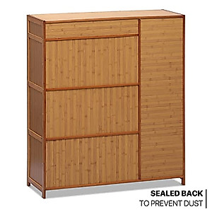 MoNiBloom Shoe Cabinet for Entryway, Adjustable Shelves Storage Space & 3 Drawers, Boho Vibe Storage Rattan Pattern Shoe Rack for 24-28 Pairs for Home and Apartment, Brown