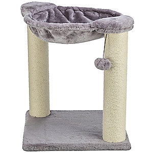 TRIXIE Baza 20-in Cat Scratching Posts, Durable Jute Cat Scratcher with Plush Hammock and Dangling Cat Toy, Gray