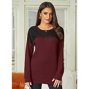 For G and PL Lady Fall Dressy Long Sleeve Holiday Blouse Cotton Lightweight Crewneck Sweatshirt Maroon L