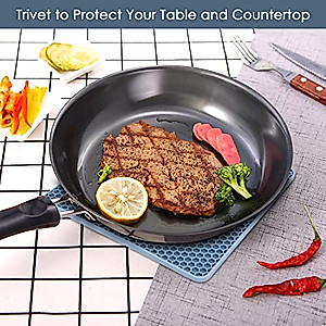 Silicone Trivet Mats, Silicone Pot Holders for Hot Pan and Pot Pads. Heat Resistant Counter Mats for Tables, Countertops, Spoon Rest and Large Coasters, 4 Pack Gray& Blue(2 Squared + 2 Round Mats)