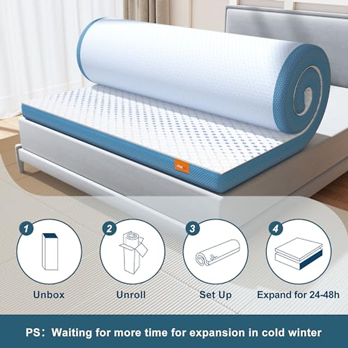 Maxzzz 4 Inch Memory Foam Mattress Topper Twin Size, High Density Ventilated Firm Gel Bed Foam Topper with Washer & Dryer-Safe Cover, CertiPUR-US & Oeko-Tex Blue