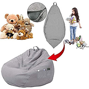 Librao Bean Bag Chair Sofa Cover Without Filler Lazy Lounger High Back Large Bean Bag Storage Chair Couch Cover with Three Side Pockets for Adults and Kids (Dark Gray, S-27.5x31.4)