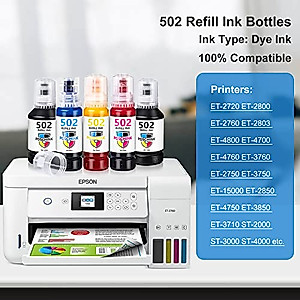 Poschink 502 T502 Ink Bottles Ecotank Refill for ET-2760 ET-2850 ET-4760 ET-3760 ET-2750 ET-3750 ET-15000 ST-2000 ET-4750 ST-4000 ET-3850 ET-3710 ET-4850 ET-3830 ST-3000 ET-3700 Printers, 5 combo pack