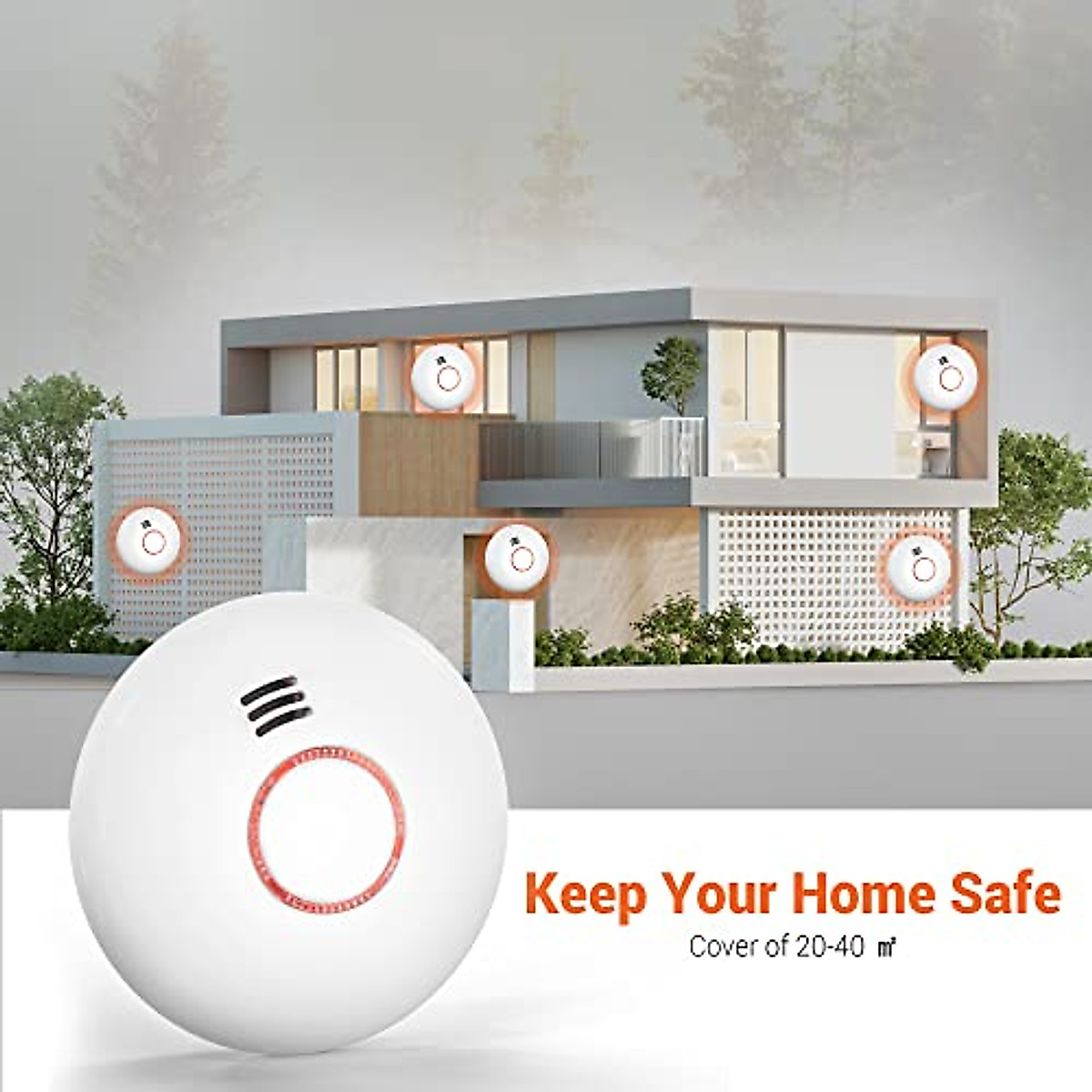 Jemay Smart Smoke Detector Receive Alerts with App, Wireless Wi-Fi Smoke Alarm with Self-Check Function, Fire Alarm with Photoelectric Sensor, Replaceable Lithium Battery & Silence Button