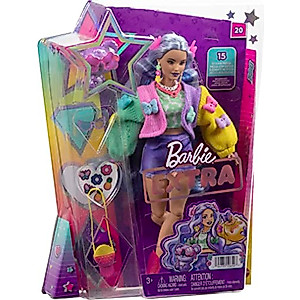 Barbie Extra Doll & Accessories with Wavy Lavender Hair in Colorful Butterfly Sweater & Pink Boots with Pet Koala