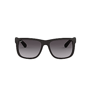 Ray-Ban RB4165 Justin Rectangular Sunglasses, Rubber Black/Light Grey Gradient Dark Grey, 55 mm