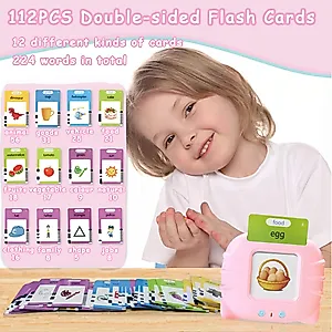 Talking Flash Cards Learning Toys for Toddlers Ages 2 3 4 5 6 Year Old Boys Girls Speech Therapy Toy Autism Toys Educational Preschool Toy Baby Flashcard 224 Sight Words Birthday Gift for Kids (Pink)