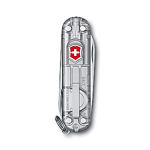 Victorinox Signature Lite Swiss Army Knife, Compact 7 Function Swiss Made Pocket Knife with Pressurized Ballpoint Pen, LED and Key Ring - Silver Tech