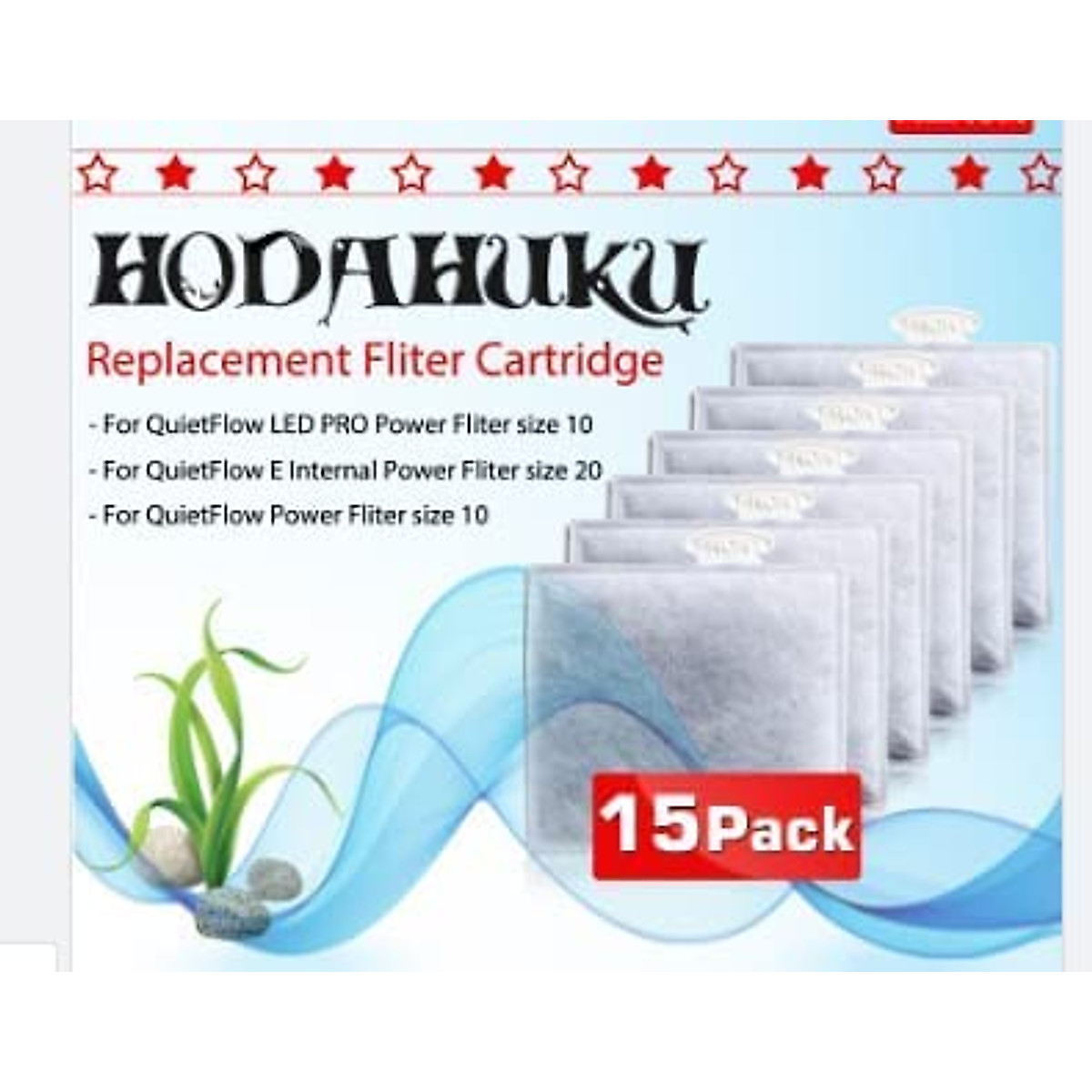 hodahuku Filter Cartridges for Aqueon QuietFlow Medium Aquariums Replacement Fish Tank Filter Cartridges (15 Pack)