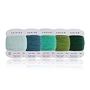 DARUMA Sashiko Thread 100% Cotton Card Type (32.8 yd) x 5 Colors with English Manual, Sewing & Embroidery Value Set (Thick, Komorebi)