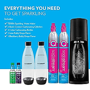 SodaStream Terra Sparkling Water Maker Bundle (Black), with CO2, DWS Bottles, and Bubly Drops Flavors