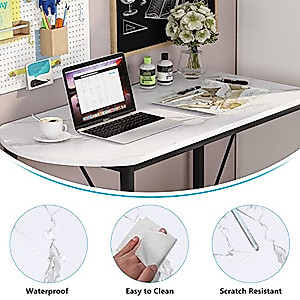 Tribesigns 3-Piece Bar Table Set, Kitchen Pub Dining Table with 2 Bar Stools, Small Space Counter Height Breakfast Table Set with Faux Marble Tabletop for Apartment, White