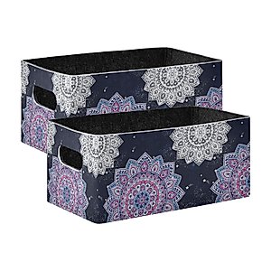 Emelivor Blue Mandala Storage Basket Bins Set (2pcs) Felt Collapsible Storage Bins with Fabric Rectangle Baskets for Organizing for Office Bedroom Closet Babies Nursery