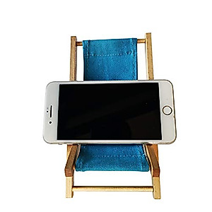 Hanpo Cell Phone Holder Wood & Canvas Beach Deck Chair - Desk Stand for Smart Phone 5.5 Inches (Light Brown) (Turquoise)