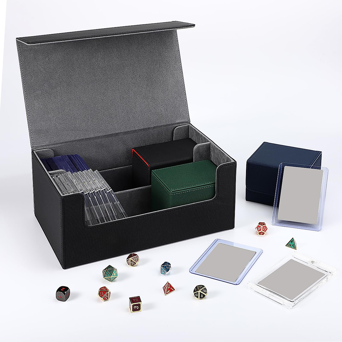 Yexiya Deck Card Storage for 72 Magnetic Card, 2 Rows Deck Trading Cards Box Holding Compatible with TCG Loader MTG Storage Boxes for Play Cards(Outer Black, Inner Gray)