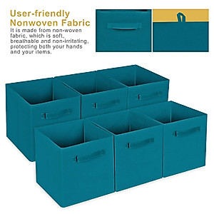 MaidMAX Cloth Storage Bins, Set of 6 Foldable Collapsible Fabric Cubes Organizers Basket with Dual Handles, Teal