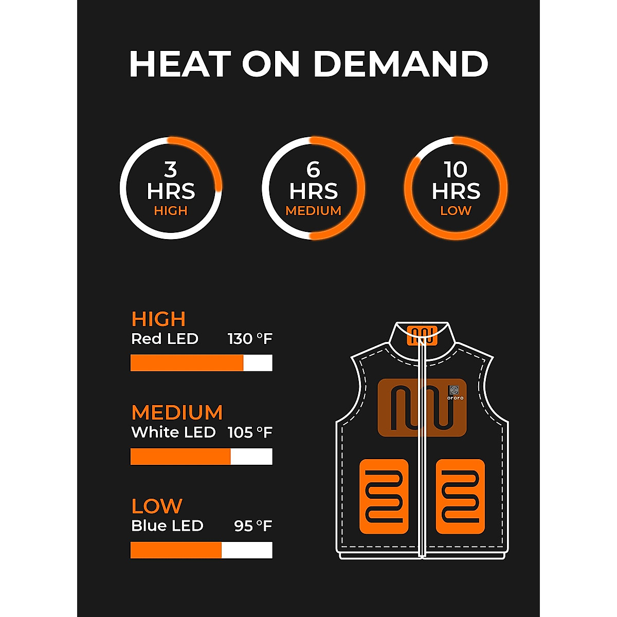 ORORO Men's Heated Down Vest with Battery, Lightweight Heated Vest with 800 Fill Down (Charger Not Included)(Black, XL)