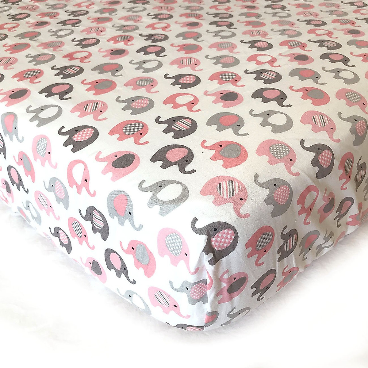 Vera Elephant 100% Cotton Crib Fitted Sheet (Petal Grey)