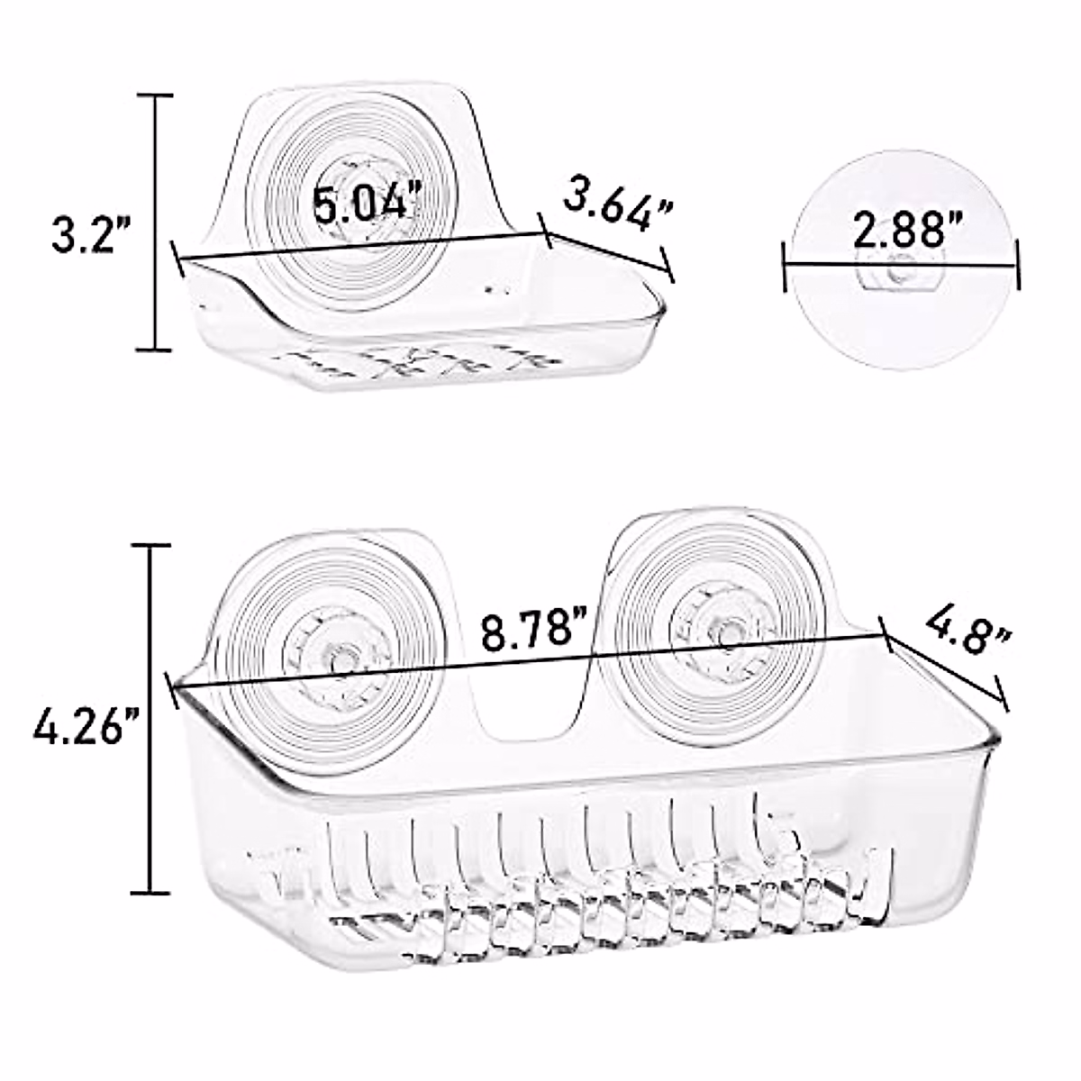 UDD Clear Shower Caddy with Soap Dish, Bathroom Shower Organizer Storage Shower Rack Wall Adhesive Shower Shelves for Dorm Bathtub, 3 Pack