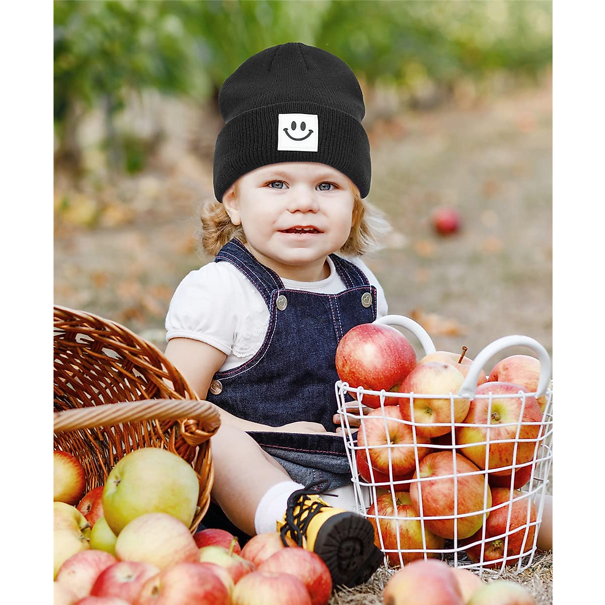 upeilxd Baby Winter Hat Soft Warm Knitted Beanie Hat with Cute Smile Face Beanie Cap for Boys Girls Black/Beige