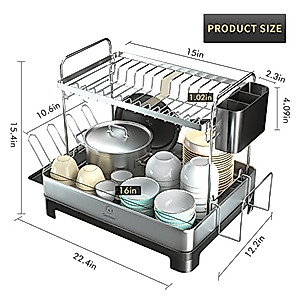 Genteen Extra Grey 360° Swivel Spout Replacement and Large Dish Drying Rack with Drainboard Set Black