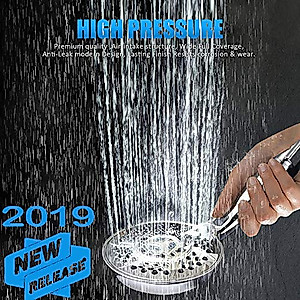 Handheld Shower Head, WASSERN 5.2'' High Pressure 6 Setting 81 Jets Rainfall Massage Water Saving Trickle Pause Extra Long 80'' Stainless Steel Hose Angle Adjustable Brass Ball Joint Bracket Chrome