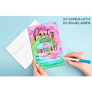Birthday Party Invitation Cards for Teens, Tie Dye Party, Party Invitation for Girls Boys, Party Celebration for Kids, Personalized 20 Cards With 20 Envelopes – A002