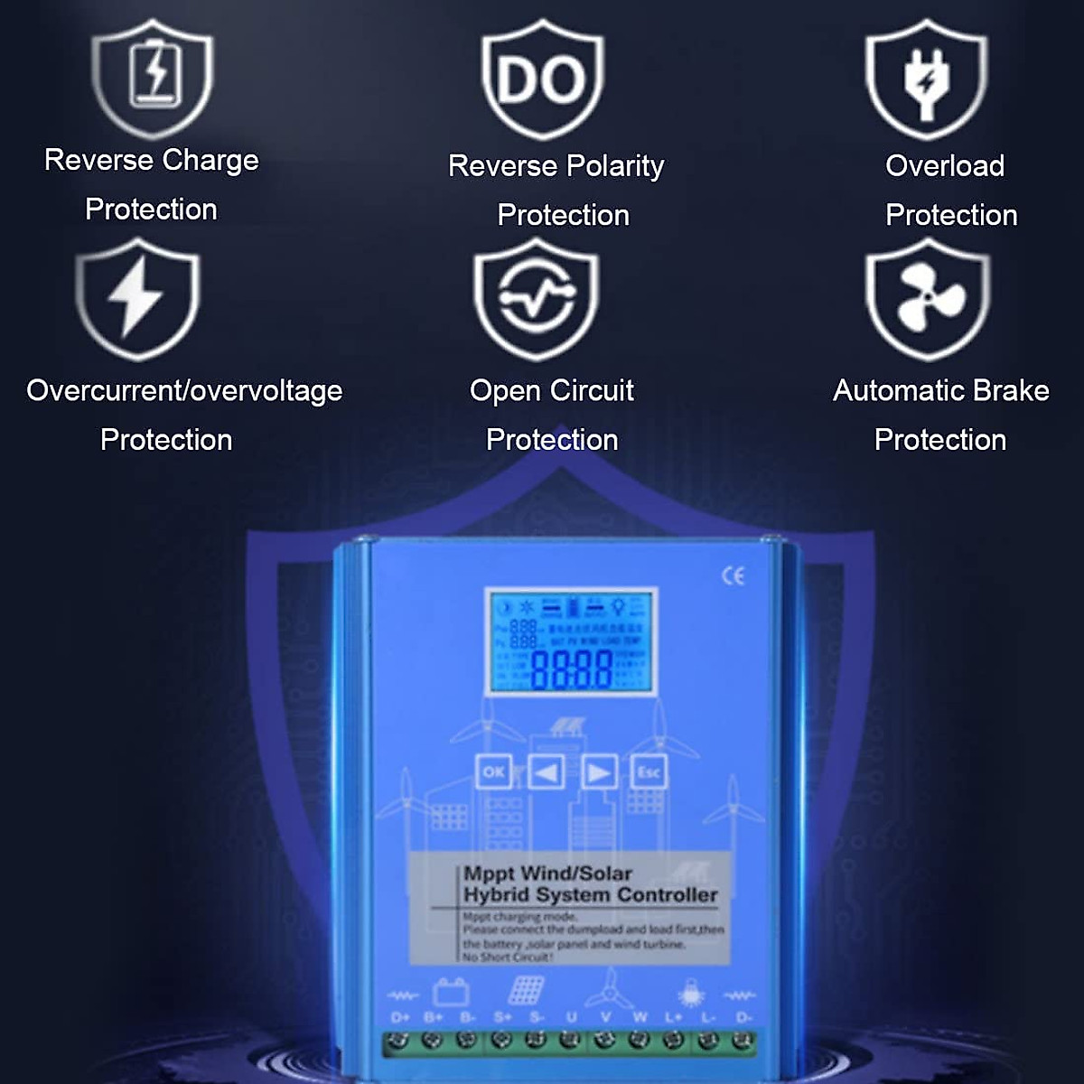 AFITO 4000W Wind Solar Hybrid Controller, 12V/24V/48V LCD Display MPPT Boost Charging Multifunctional Wind Solar Controller,2000W Wind Turbine and 2000W Solar Hybrid MPPT Charge Boost,48V