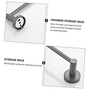 Generic 1pc Single-Rod Towel Rack Towel Rod Bath Towel Bar Kitchen Towel Holder Punch Free Storage Holder Metal Storage Shelf Hanging Storage Rack Bathroom Dish Rack Copper Steel, 50X7CM, Grey